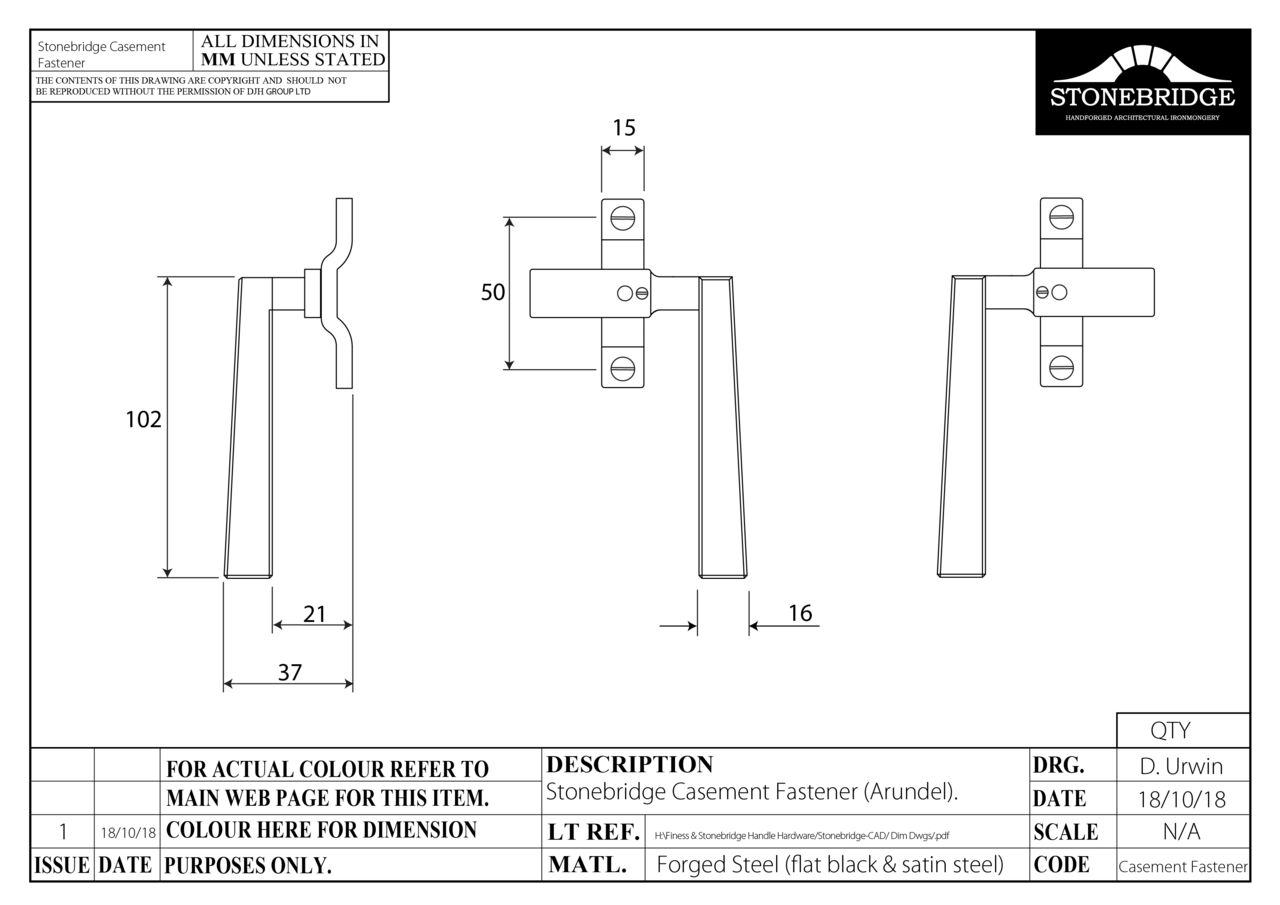 Arundel Casement Fastener L/H Locking Armor Coat Satin Steel